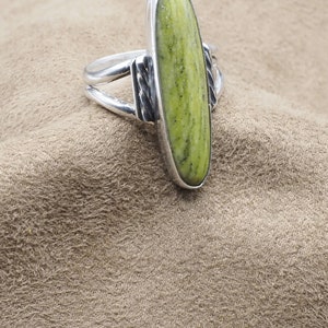 2516, Ladies Serpentine Ring, Sterling Silver Ring, Handmade Ring, Large Green Stone Ring, 925 ...