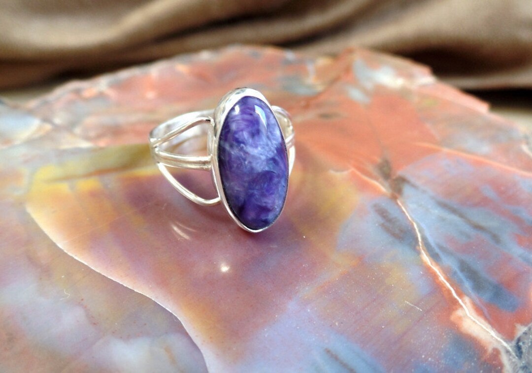 Charoite Ring Sterling Silver Charoite Ring Ladies Charoite - Etsy