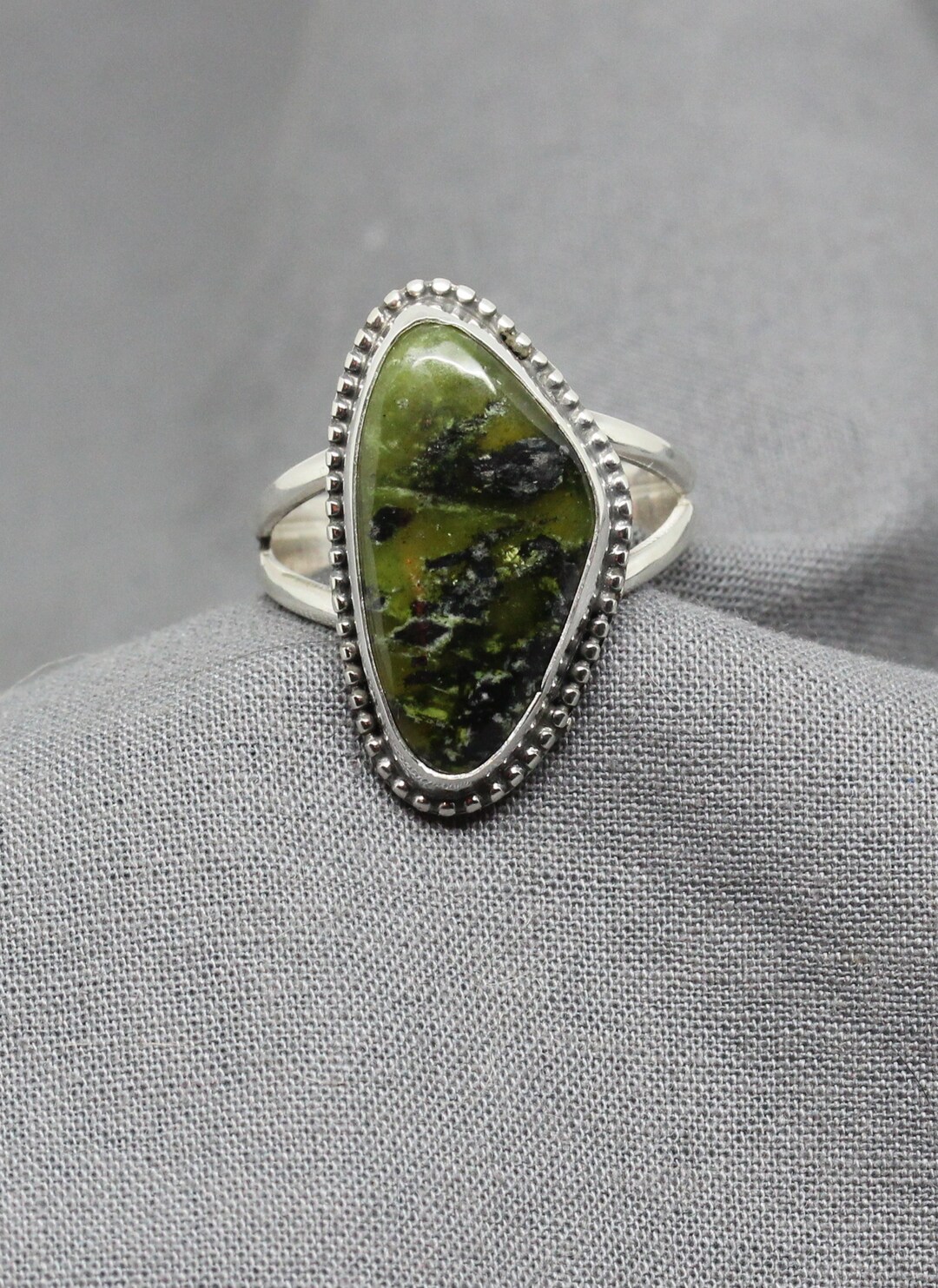 Ladies Verdite Ring, Sterling Silver Verdite Ring, Green Gemstone ...