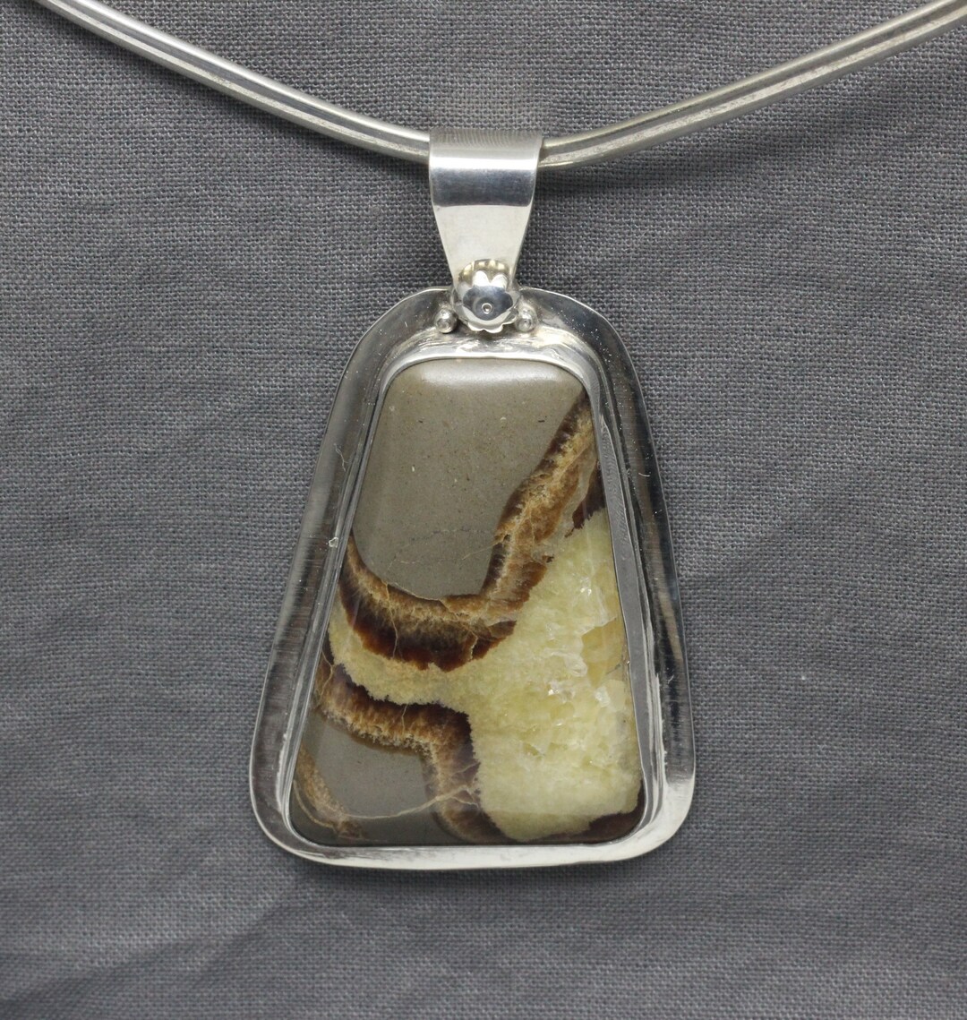 Ladies Large Septarian Stone Sterling Silver Pendant, 925 Silver ...