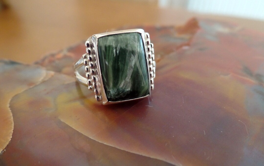 Seraphinite Ring, Sterling Silver, Gift for Her, 925, Ladies ...
