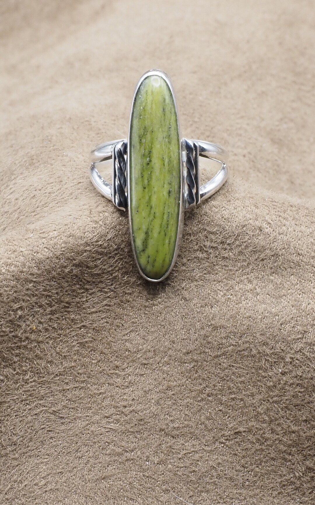 2516, Ladies Serpentine Ring, Sterling Silver Ring, Handmade Ring, Large Green Stone Ring, 925 ...