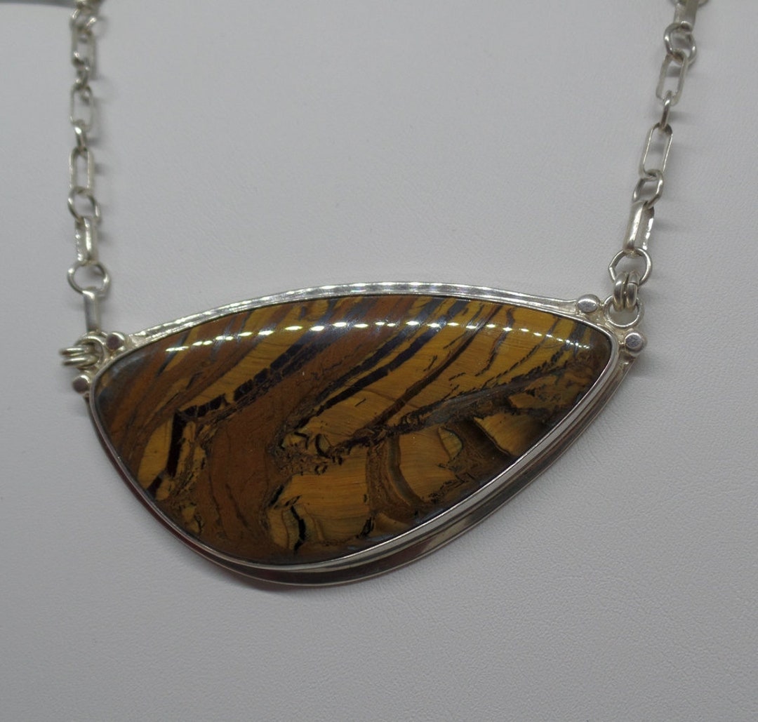 Tiger Eye Pendant, African Tiger Eye Necklace, Sterling Silver Tiger ...