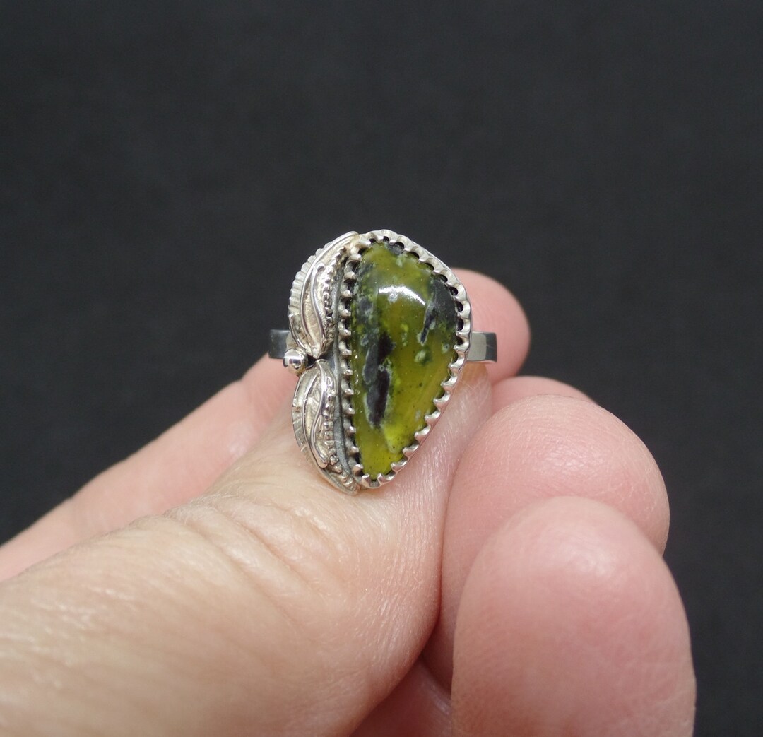 Ladies Verdite Ring, Sterling Silver Verdite Ring, Green Gemstone ...
