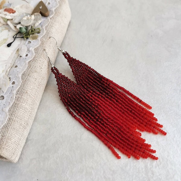 Long Red Earrings - Etsy