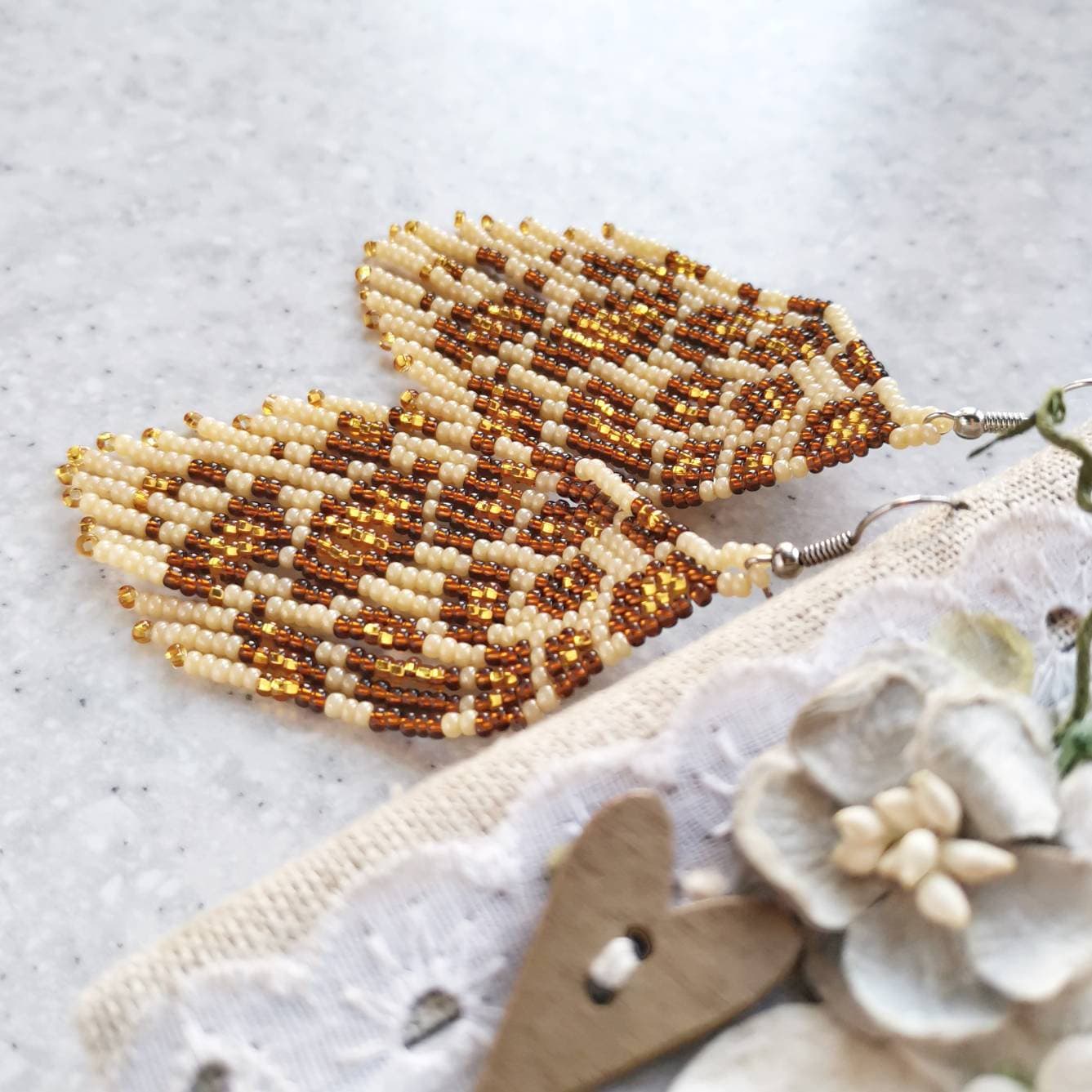 Leopard Beaded Earrings Cheetah Print Seed Bead Fringe - Etsy