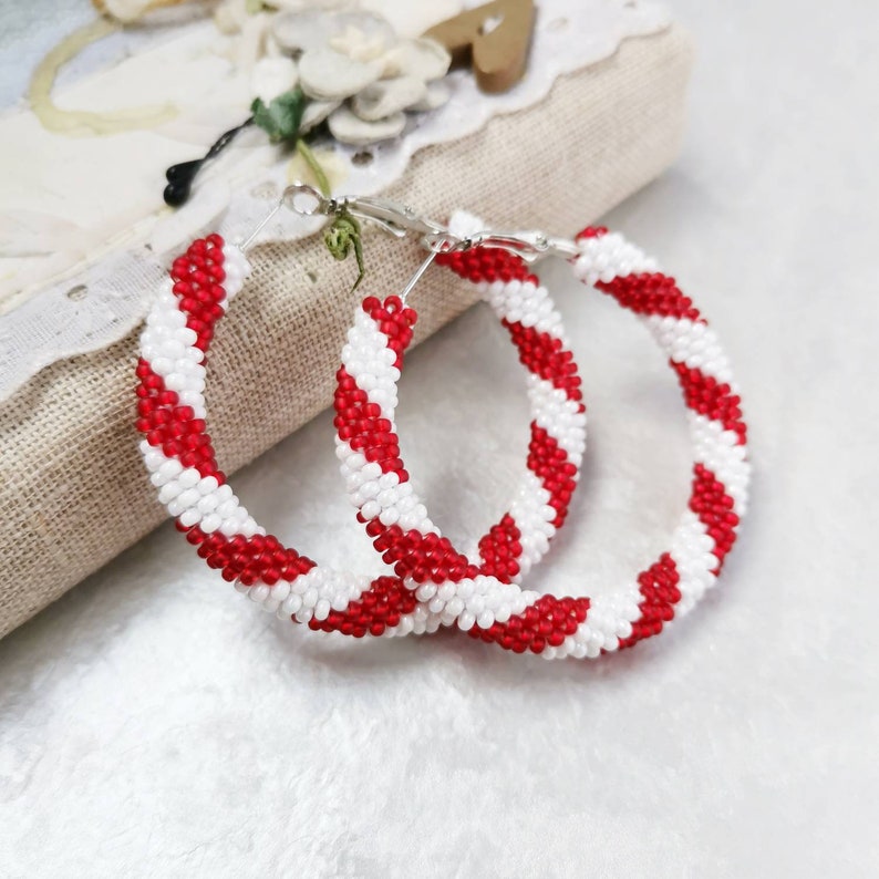 Сandy Cane Hoop Earrings Red Peppermint Large or Small - Etsy