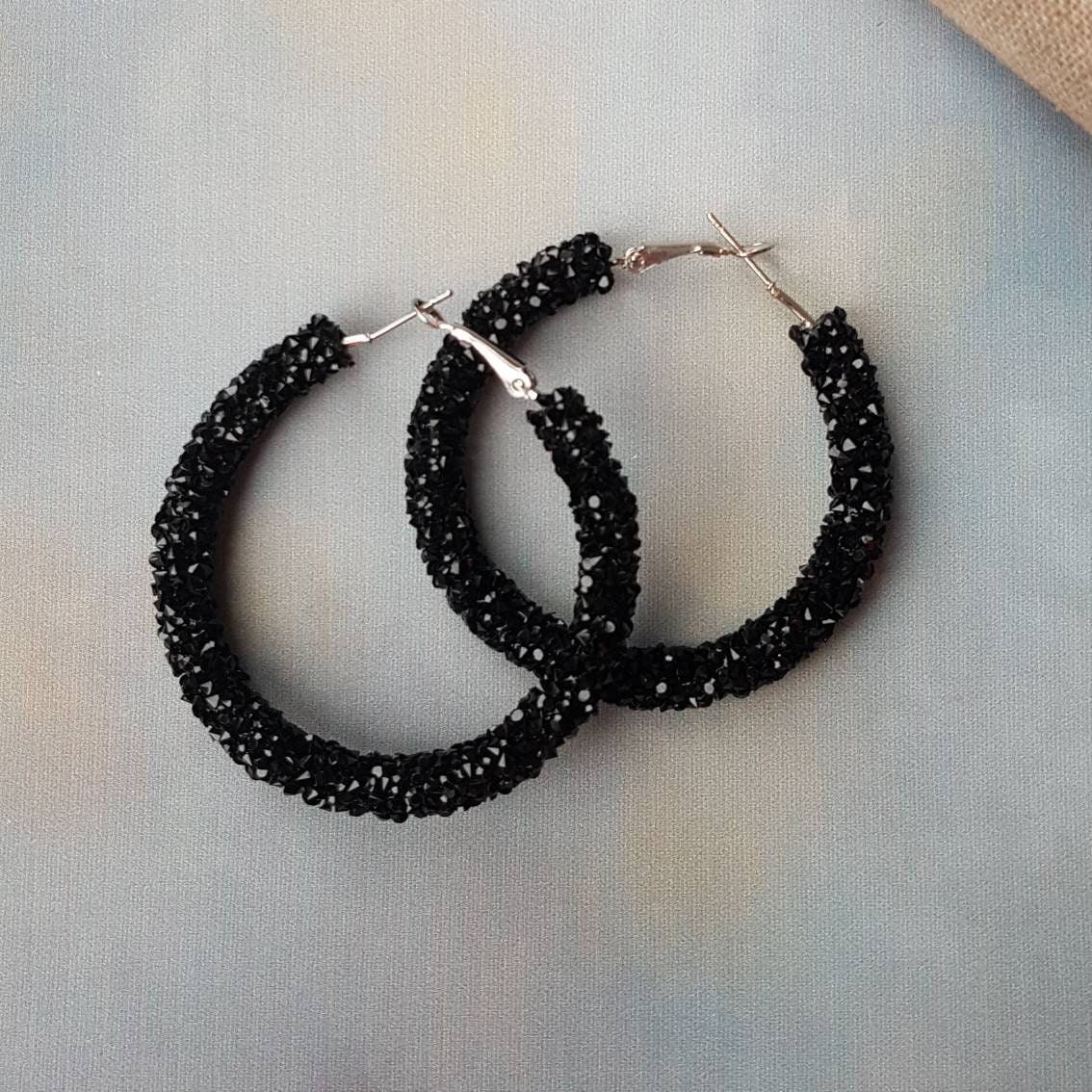 Black Hoop Earrings for Women Goth Bling Earrings Big Crystal Hoops ...