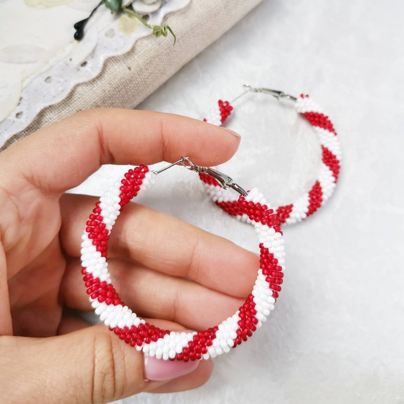 Сandy Cane Hoop Earrings Red Peppermint Large or Small - Etsy