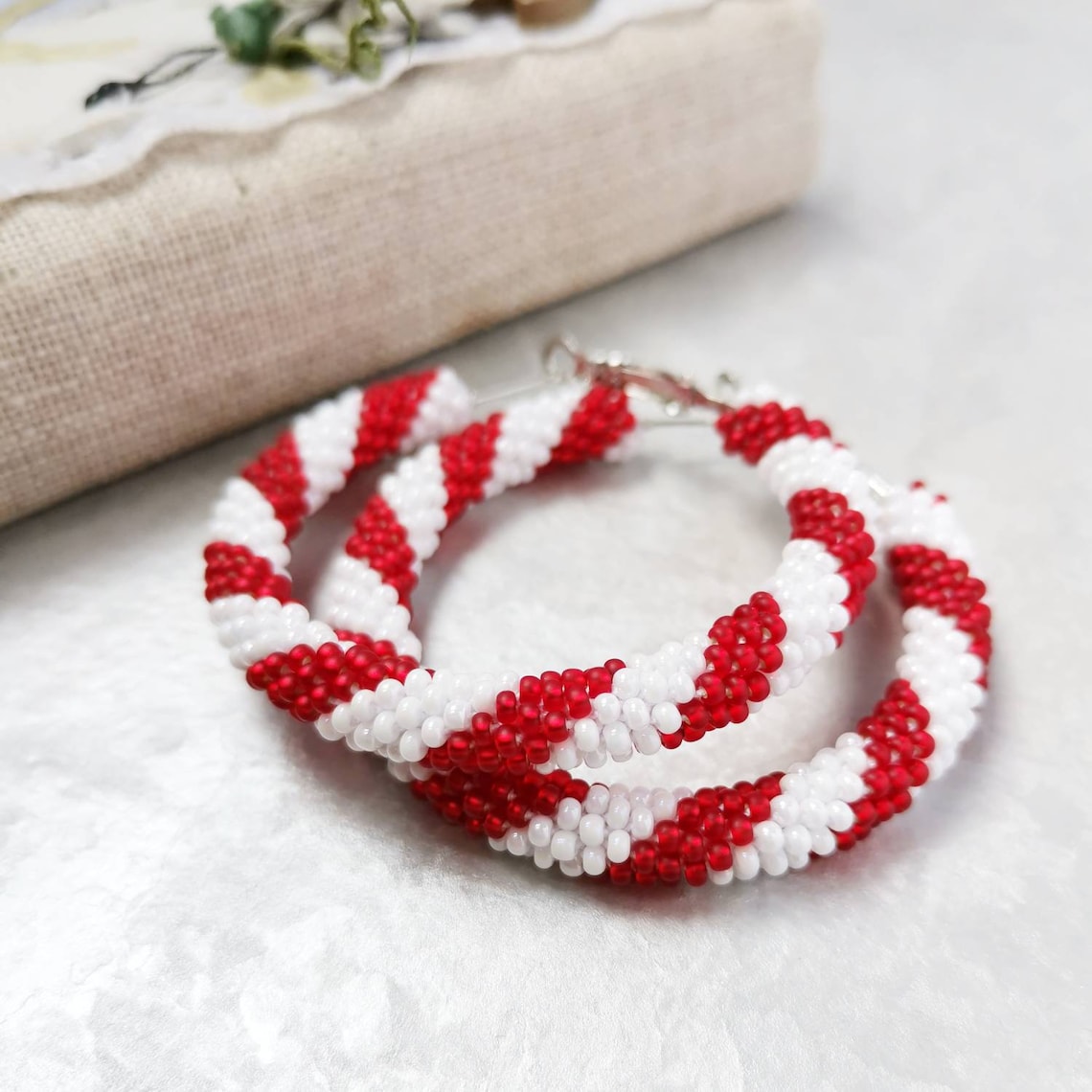 Сandy Cane Hoop Earrings Red Peppermint Large or Small - Etsy