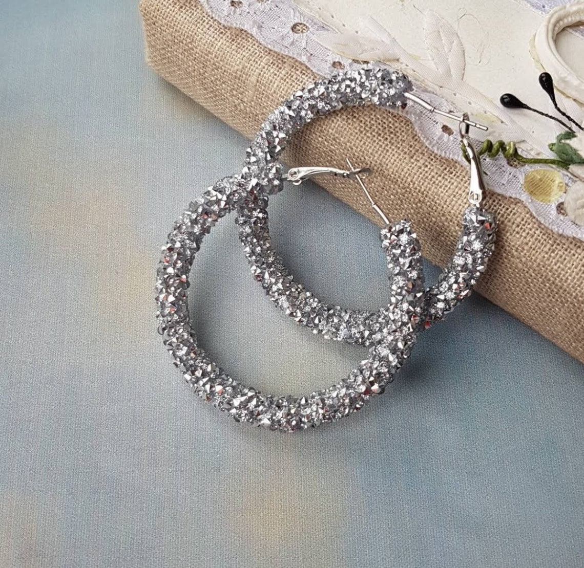 Iced Out Earrings Large Small Crystal Hoop Earrings Sparkly | Etsy