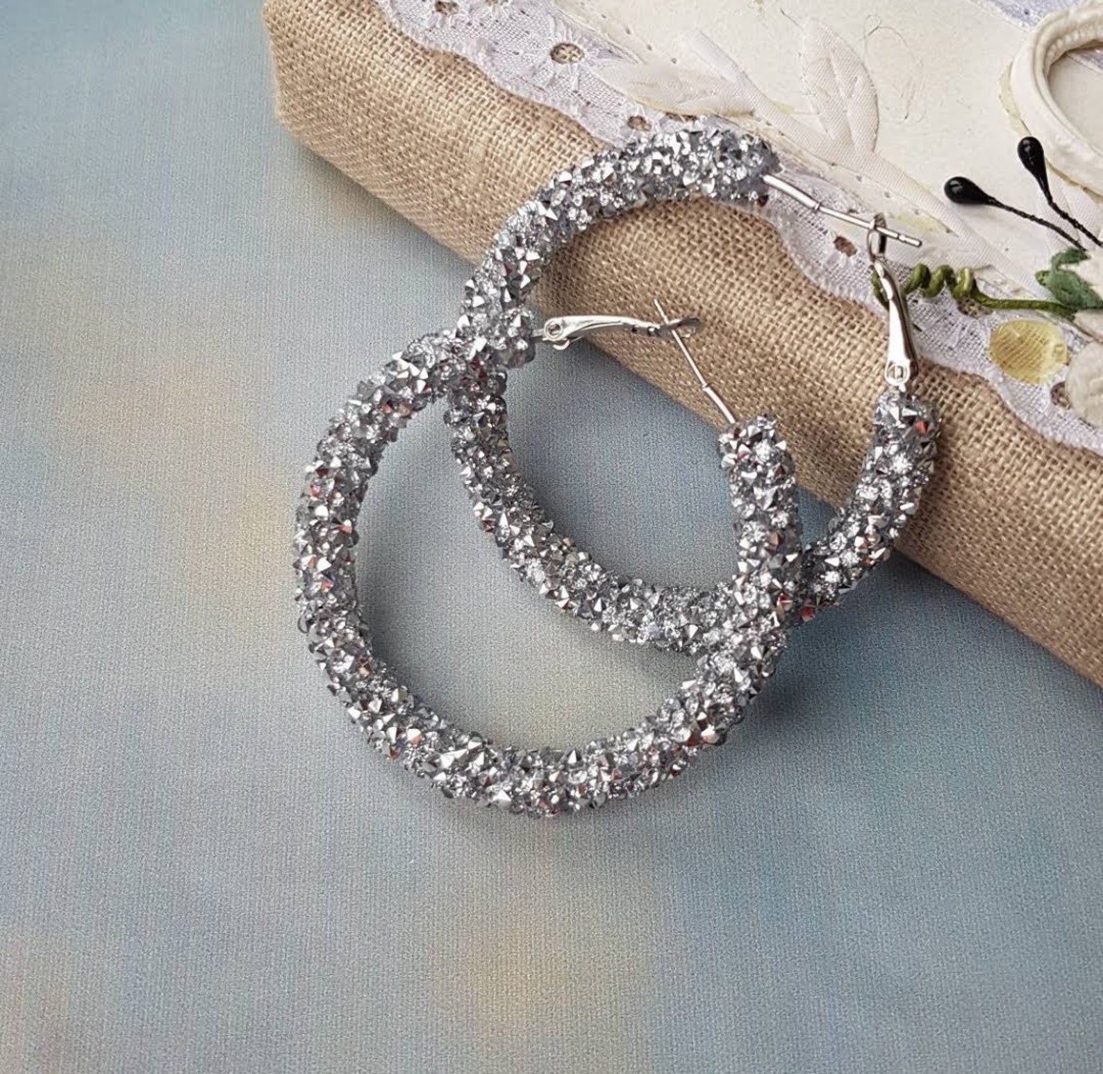 Iced Out Earrings Large Small Crystal Hoop Earrings Sparkly | Etsy