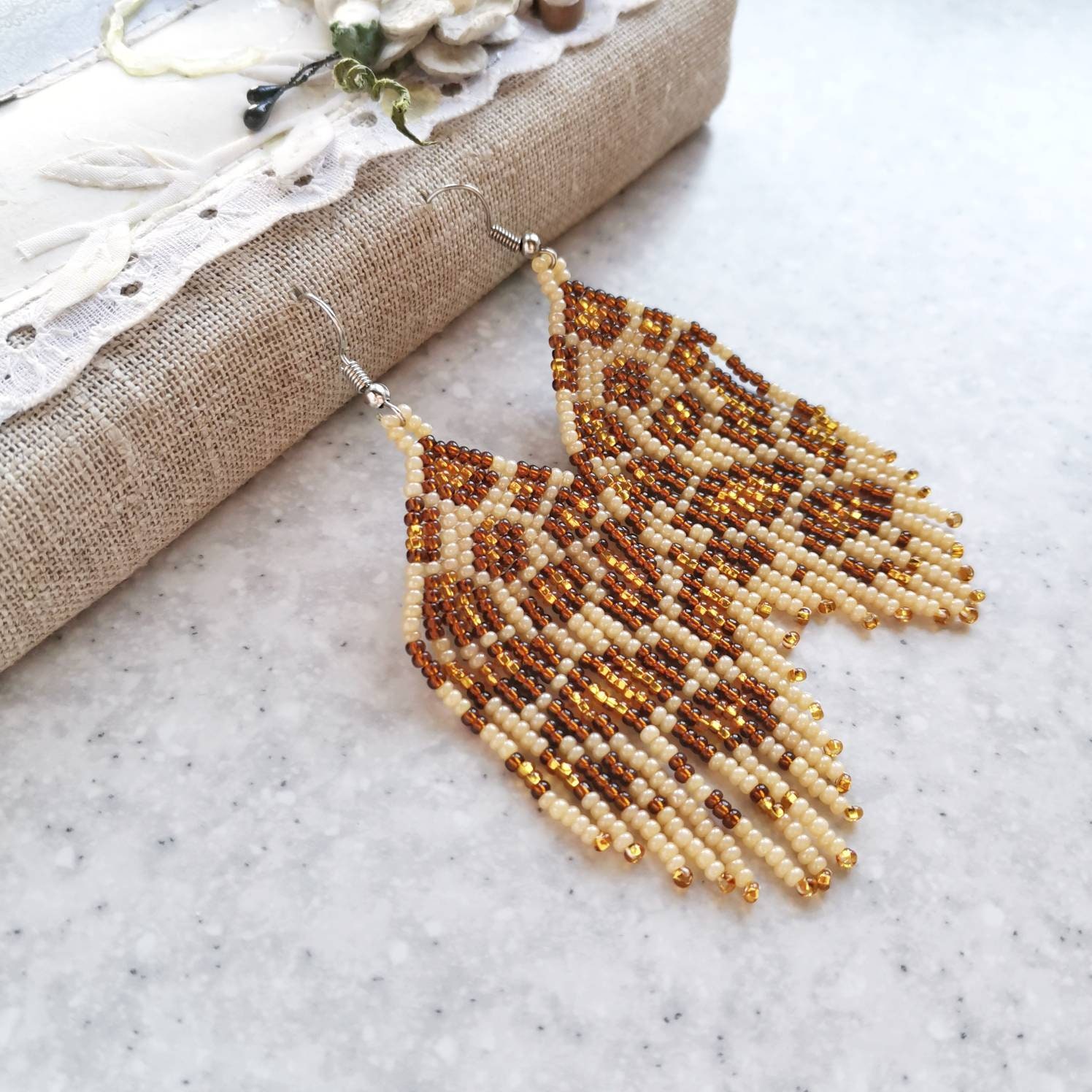 Leopard Beaded Earrings Cheetah Print Seed Bead Fringe - Etsy