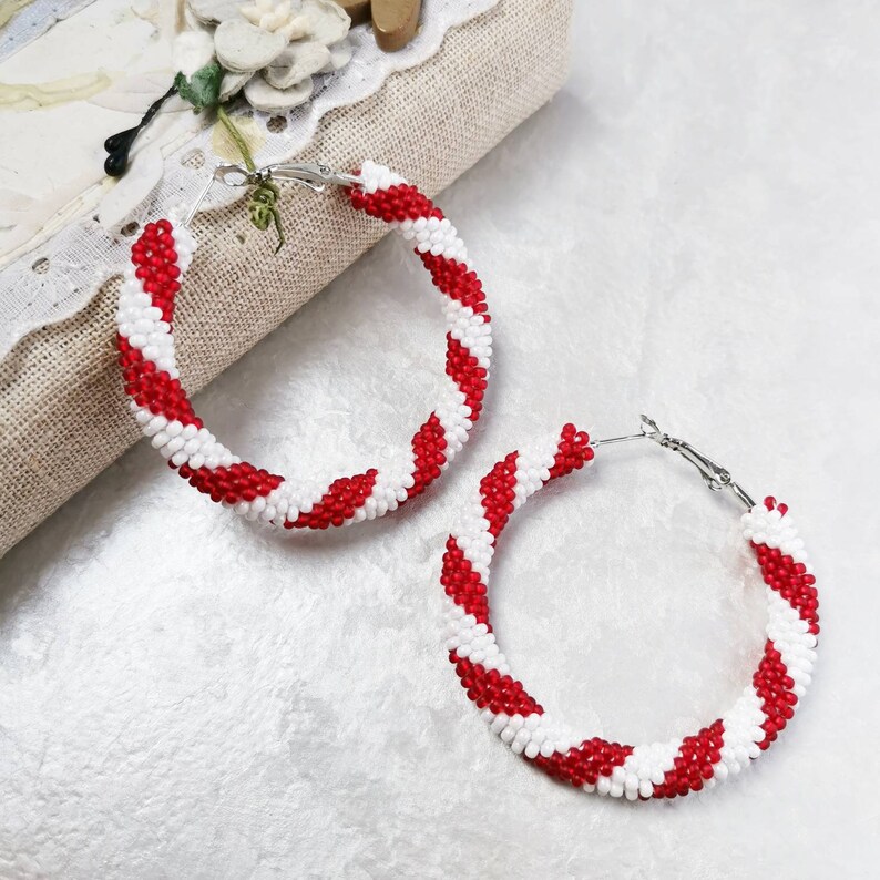 Сandy Cane Hoop Earrings Red Peppermint Large or Small - Etsy