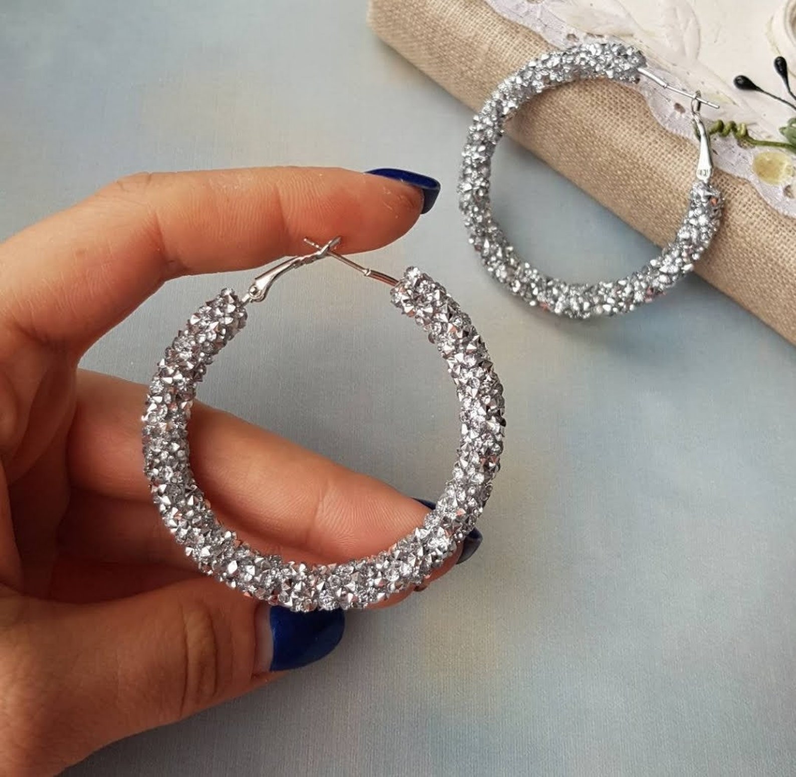 Iced Out Earrings Large Small Crystal Hoop Earrings Sparkly | Etsy