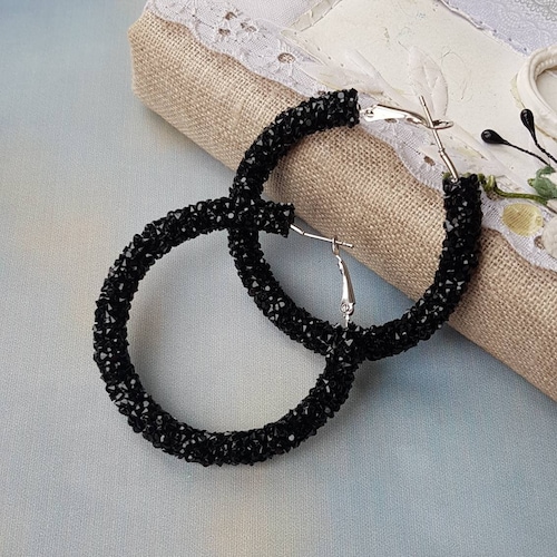 Black Hoop Earrings for Women Goth Bling Earrings Big Crystal | Etsy