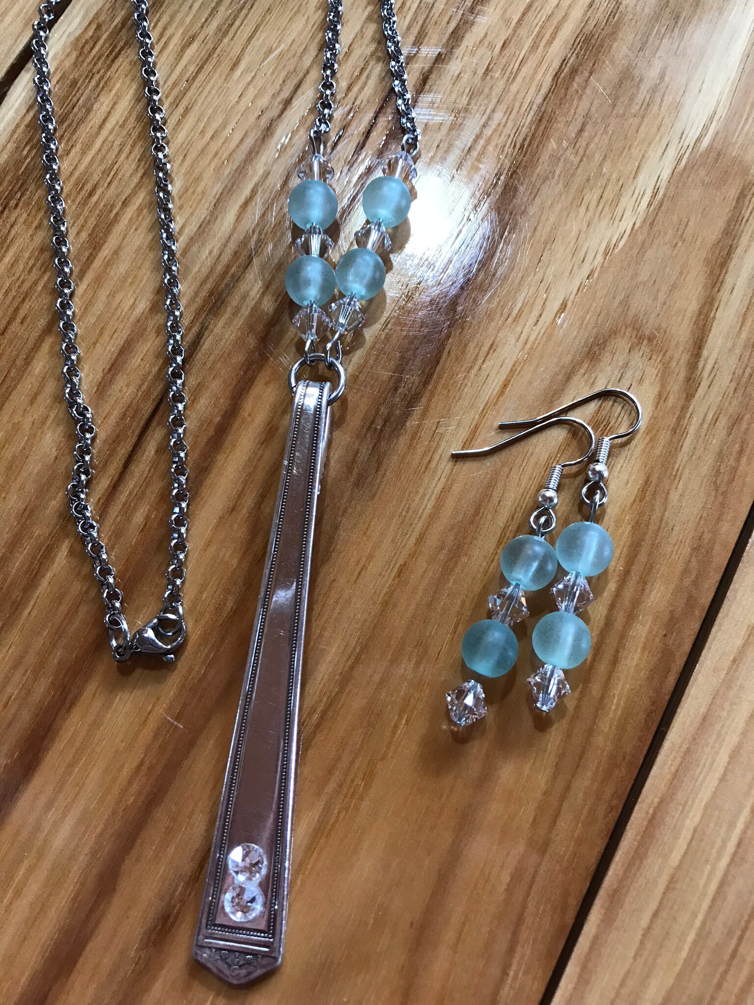 Sterling Silver Plated Spoon Handle Pendant w/ Swarovski Crystals-Sea ...