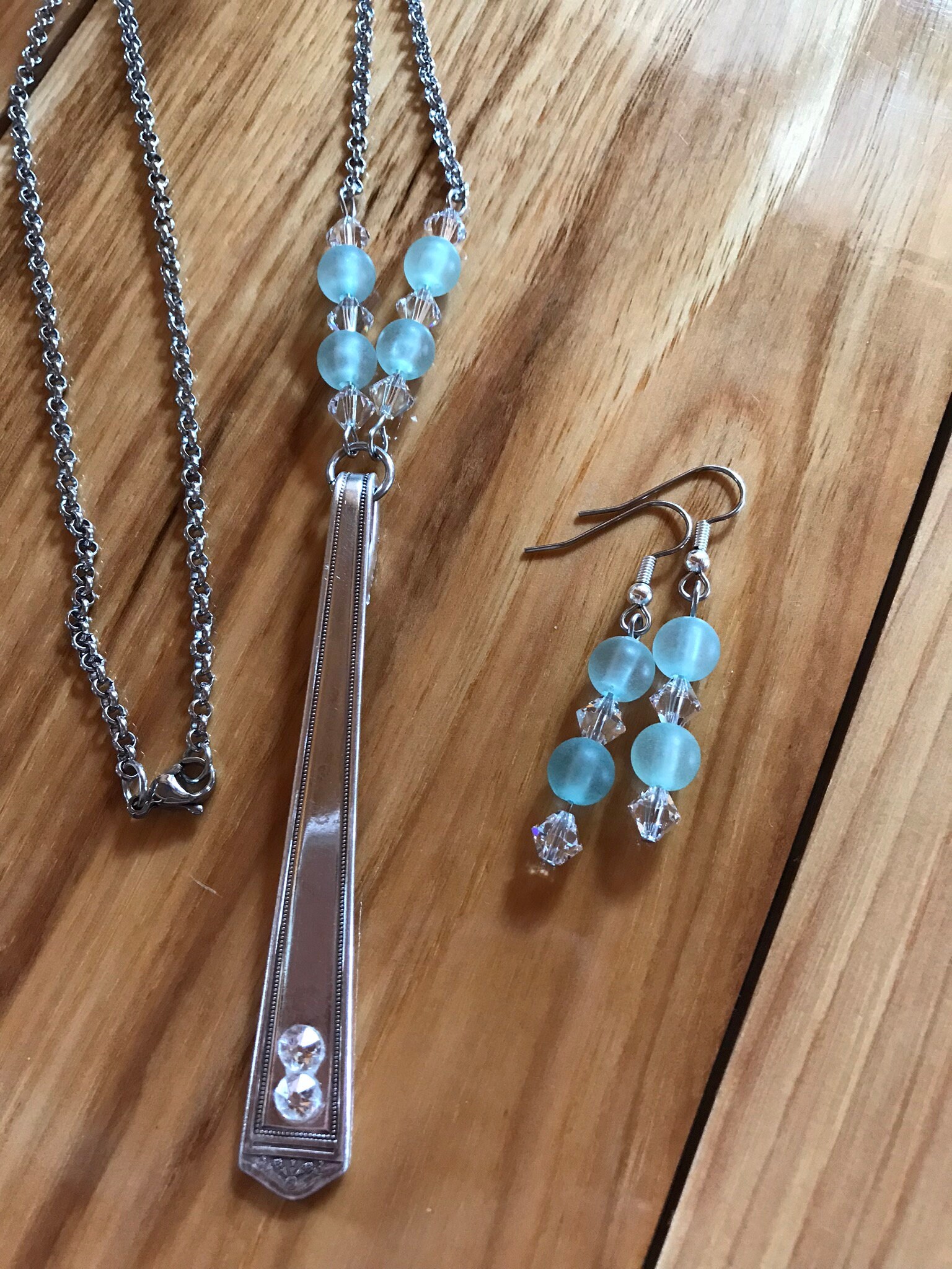 Sterling Silver Plated Spoon Handle Pendant w/ Swarovski Crystals-Sea ...