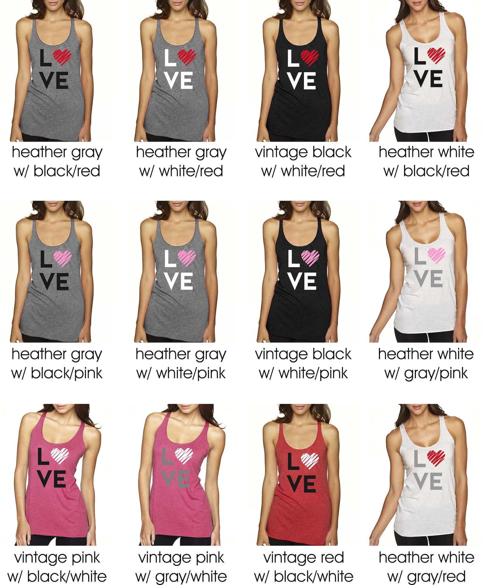 Heart Love Tank Tops for Women Heart Tanks Valentine Gift Love ...