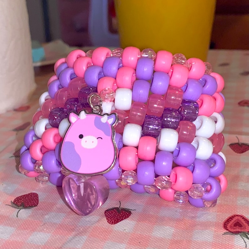 Squishmallow ‘patty’ the Cow Glow-in-the-dark Kandi Cuff Bracelet - Etsy
