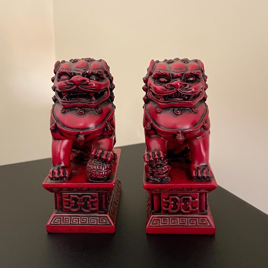 Vintage Resin Chinese Foo Dogs Dragons Statues Figurines Protectors ...