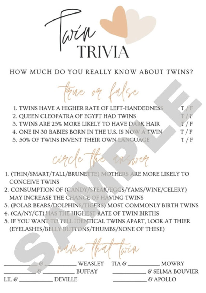 Twin Trivia Baby Shower Game - Etsy