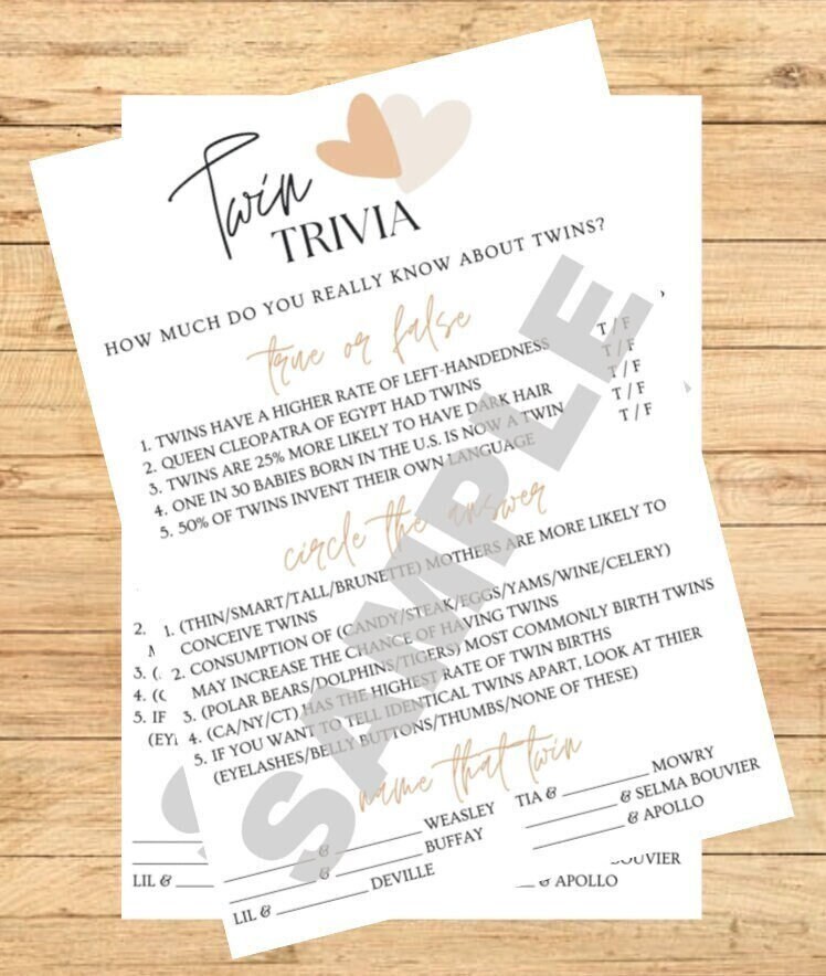 Twin Trivia Baby Shower Game - Etsy