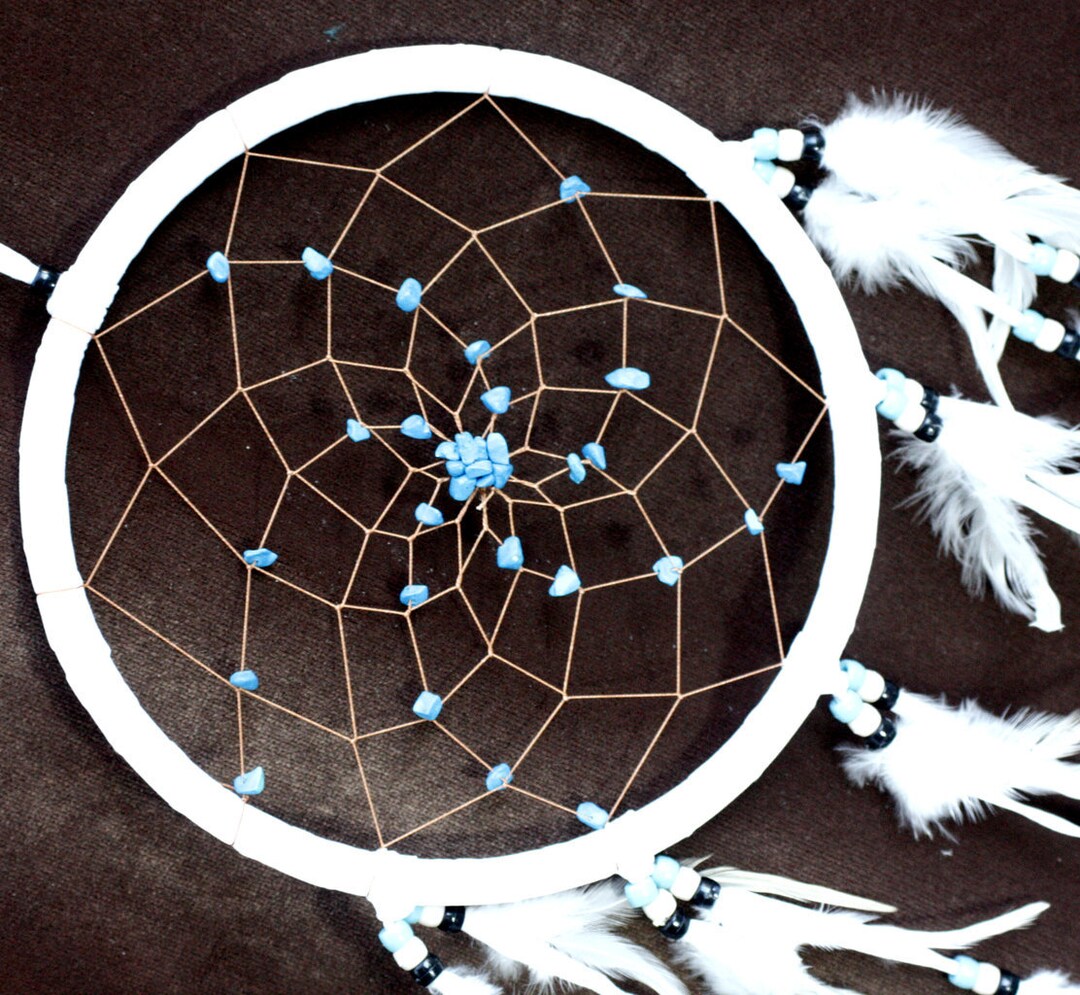 NOBLE Indian Dream Catcher 22/55 Cm. WHITE, TURQUOISE Stones in the Net ...