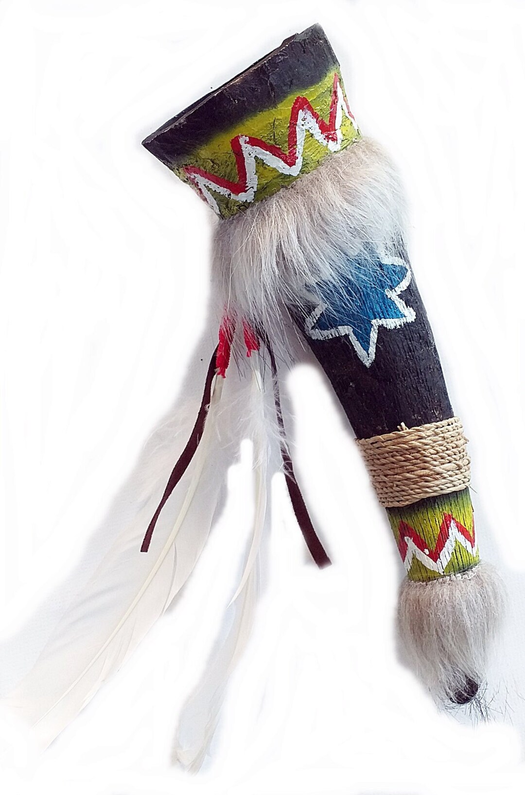 Indian Horn Drinking Horn With Motif Only DEKO With Feathers, Fur ...
