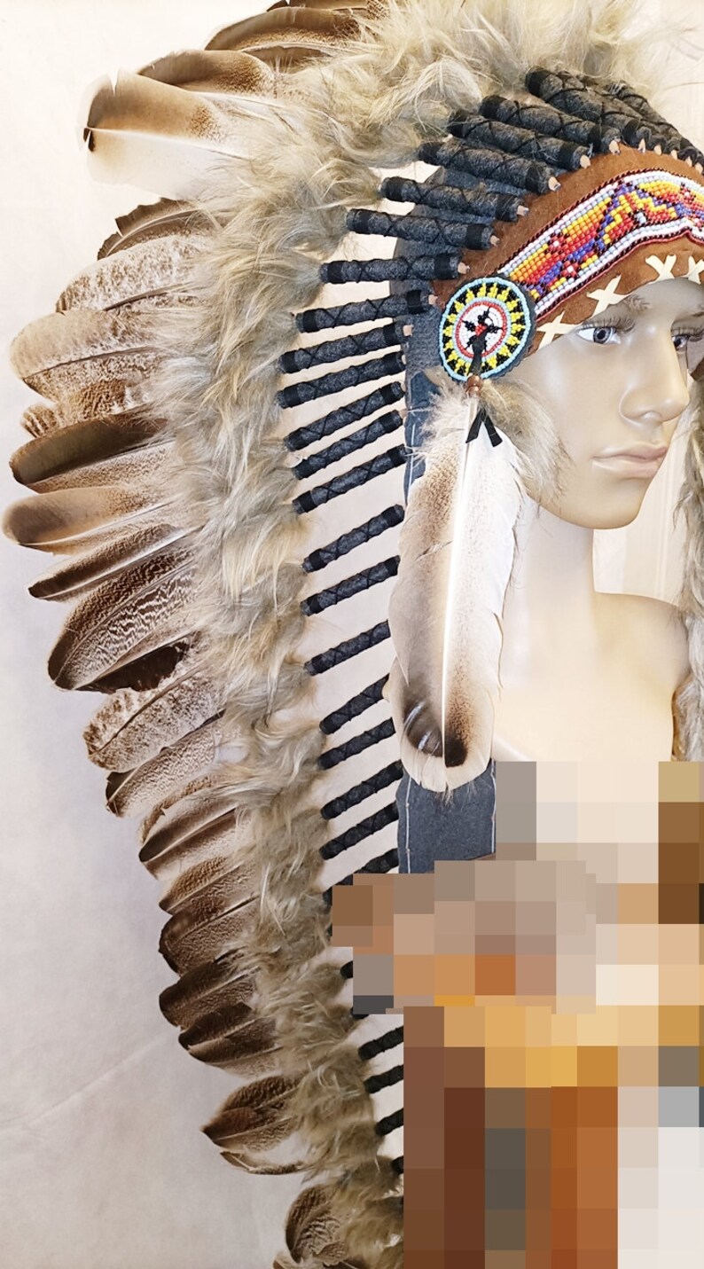 RARE Indian Headdress XXL Feather Bonnet 100 Cm. Turkey Feathers Turkey ...