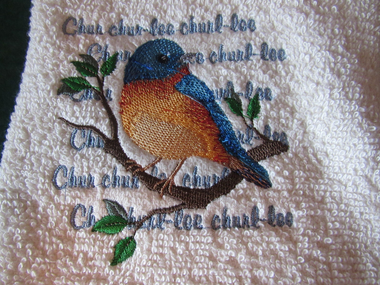 Eastern Blue Bird Towel, Embroidered, Colorful, Nature, Spring - Etsy