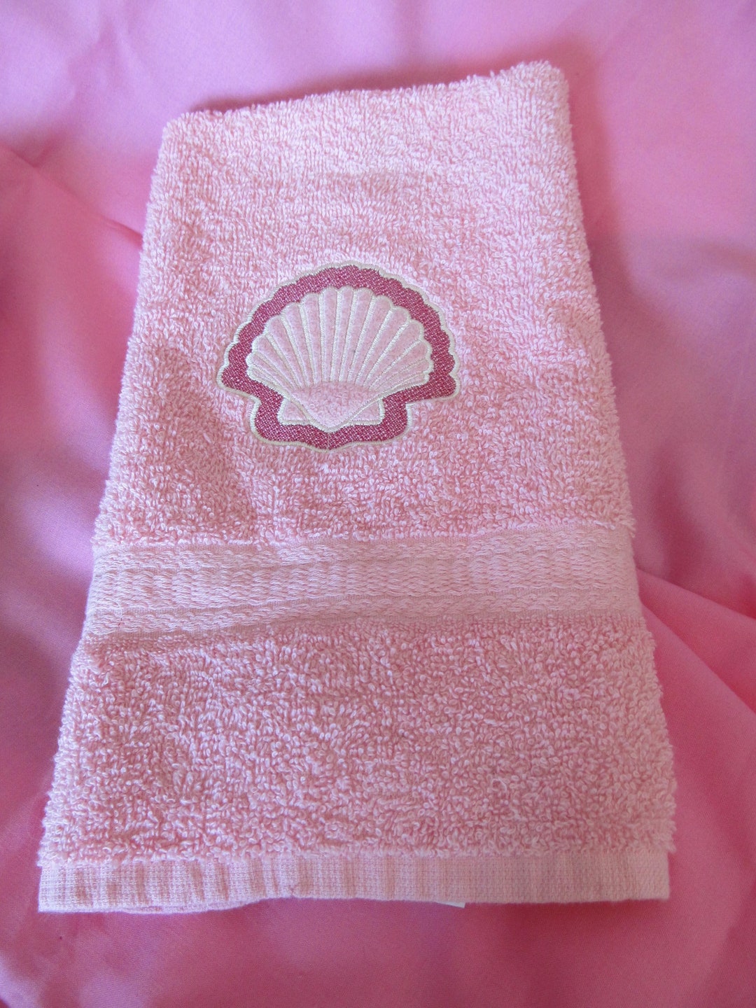 Shell Hand Towel, Embroidered, Ocean, Pink - Etsy