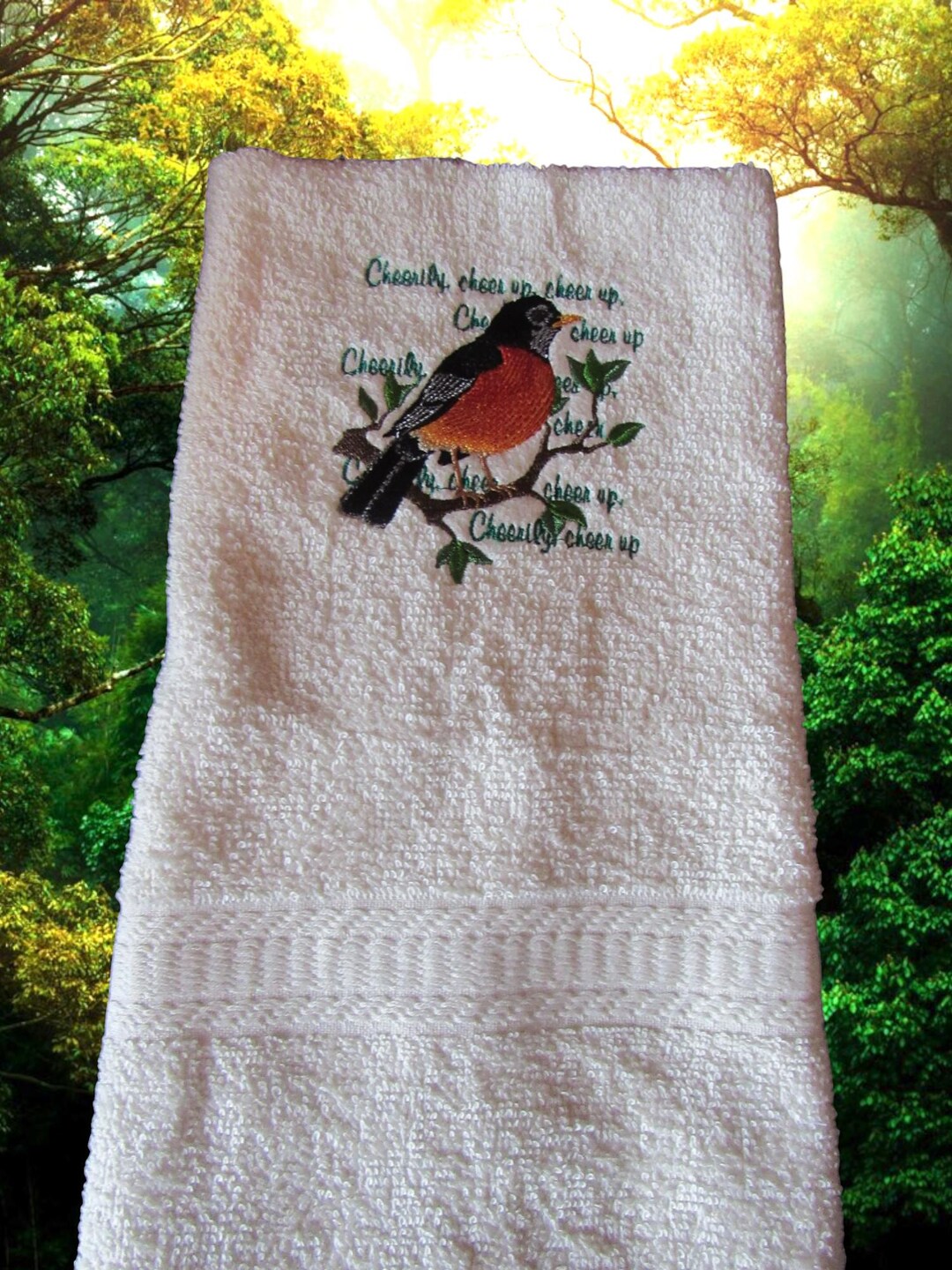 Robin Hand Towel, Embroidered, Nature, Bird, Spring Washable - Etsy