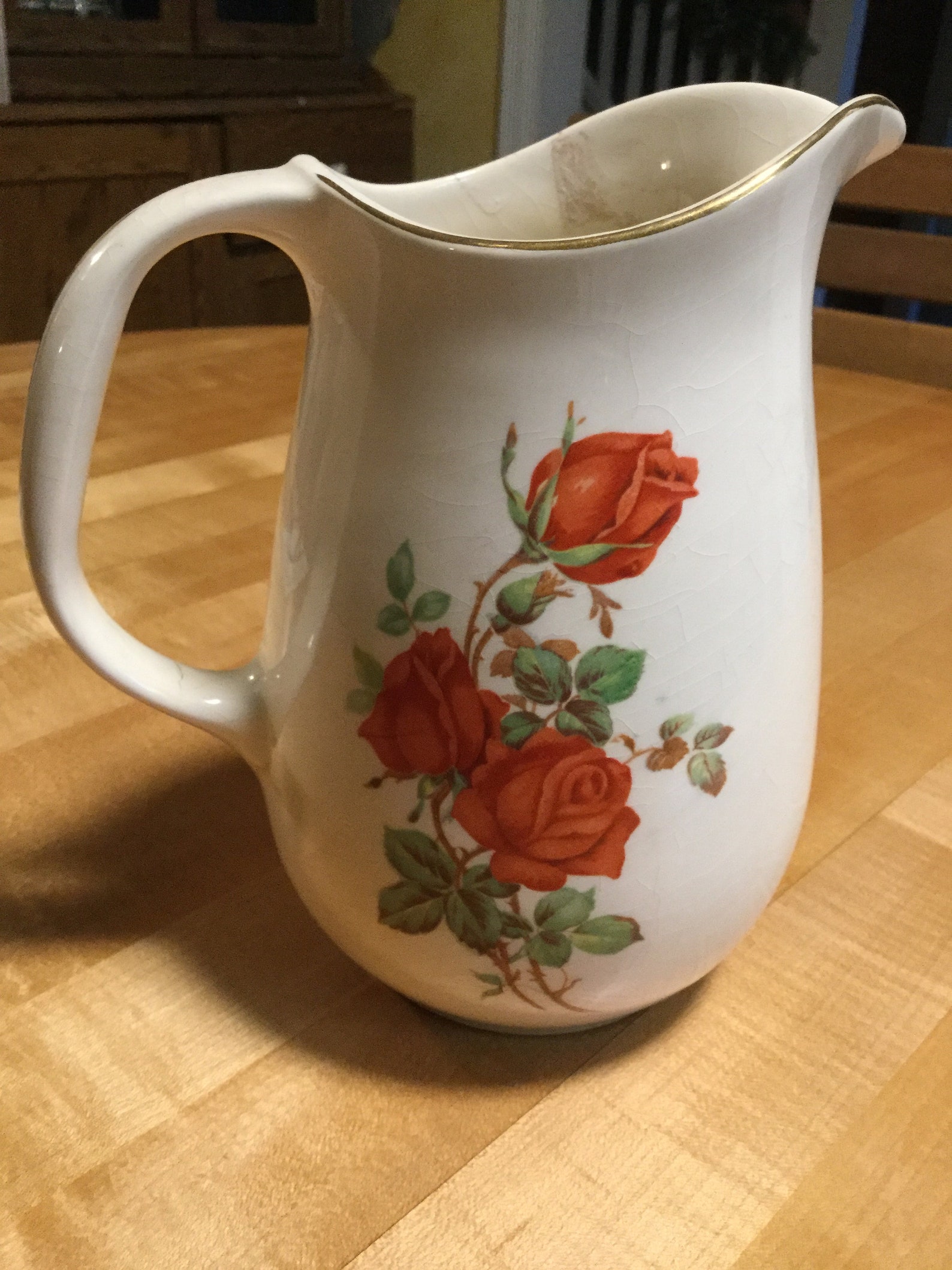 Vintage Gold Rimmed Pitcher Roses Universal-cambridge Ohio - Etsy