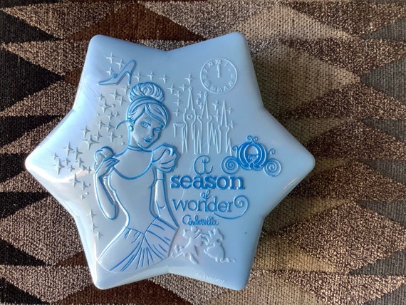 Vintage Disney Cinderella Blue Plastic Trinket Box - Gem