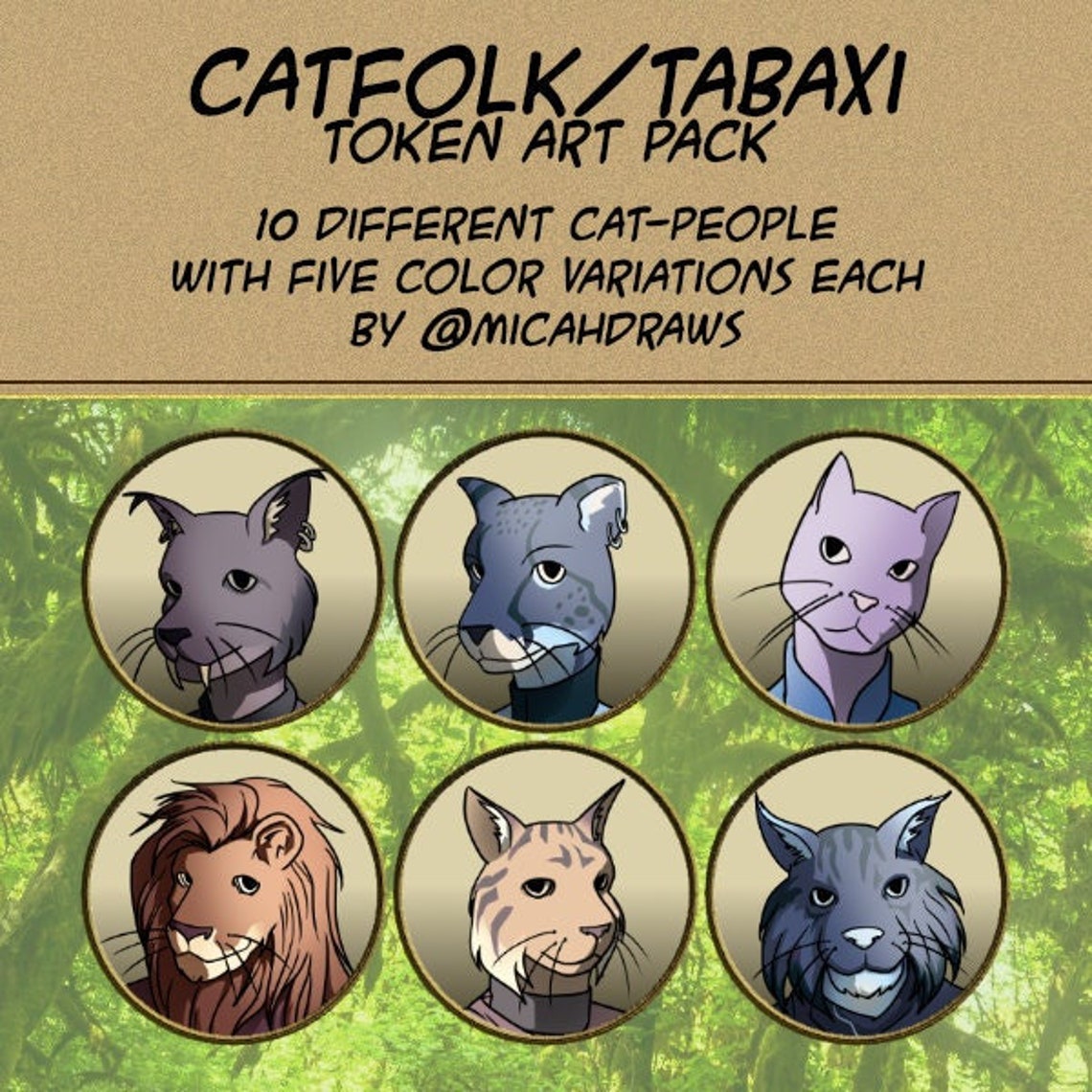 Catfolk Tabaxi Tokens: 50 RPG Feline Portraits - Etsy