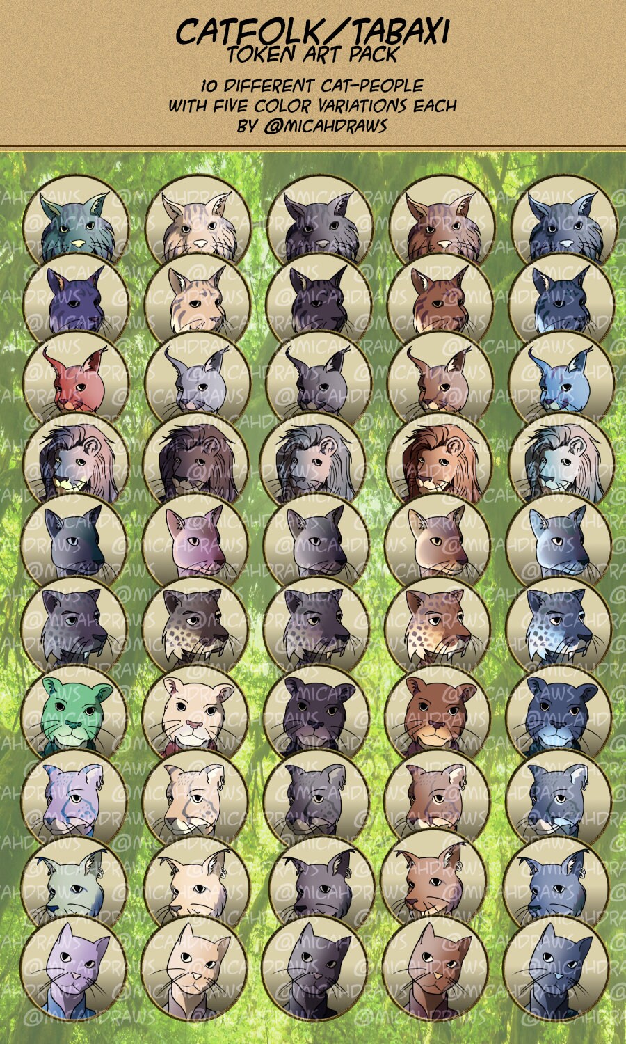 CATFOLK and TABAXI Virtual Tabletop Tokens for Dnd and Rpgs 50 Tokens ...