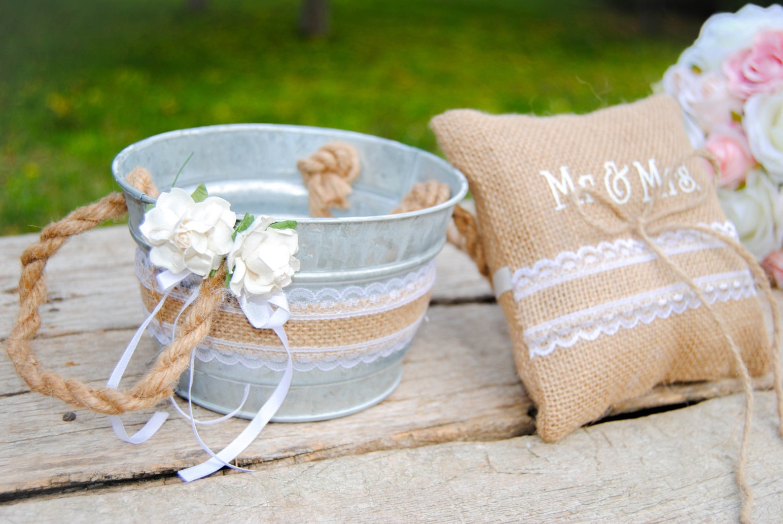 Rustic Flower Girl Basket Barn Country Wedding Shabby Chic Set of ...