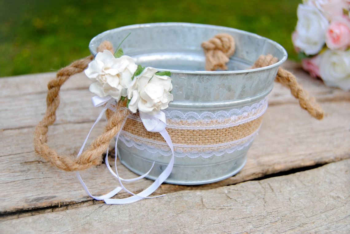 Rustic Flower Girl Basket Boho Garden Country Wedding Shabby | Etsy
