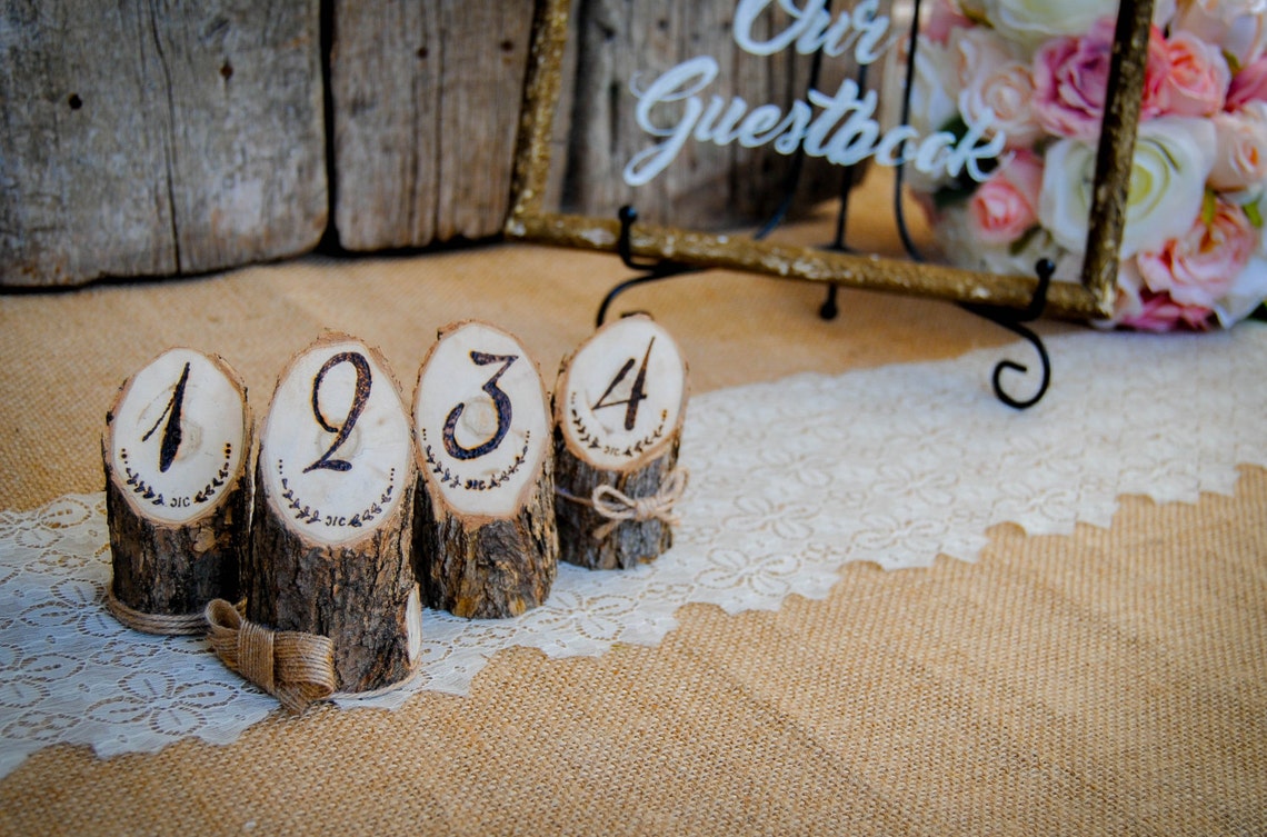 Rustic Wedding Table Numbers Engraved Wooden Log Table Numbers - Etsy