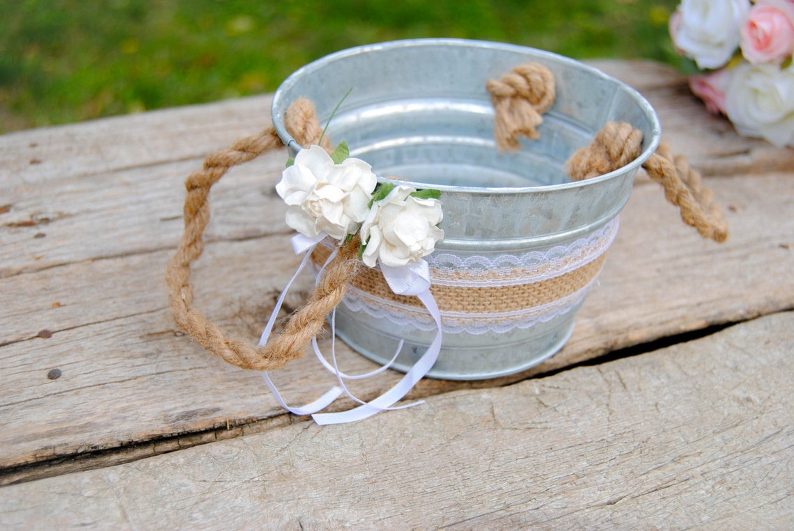 Rustic Flower Girl Basket Boho Garden Country Wedding Shabby Chic ...