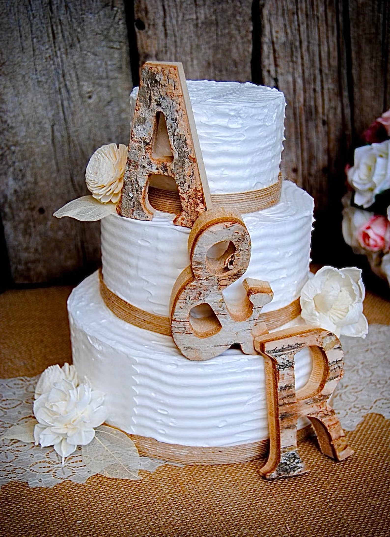 Rustic Wood Wedding Cake Topper, Initials, Woodland Bohemian Decor - Etsy