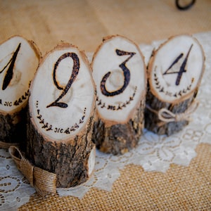 Rustic Wedding Table Numbers Engraved Wooden Log Table Numbers Boho ...