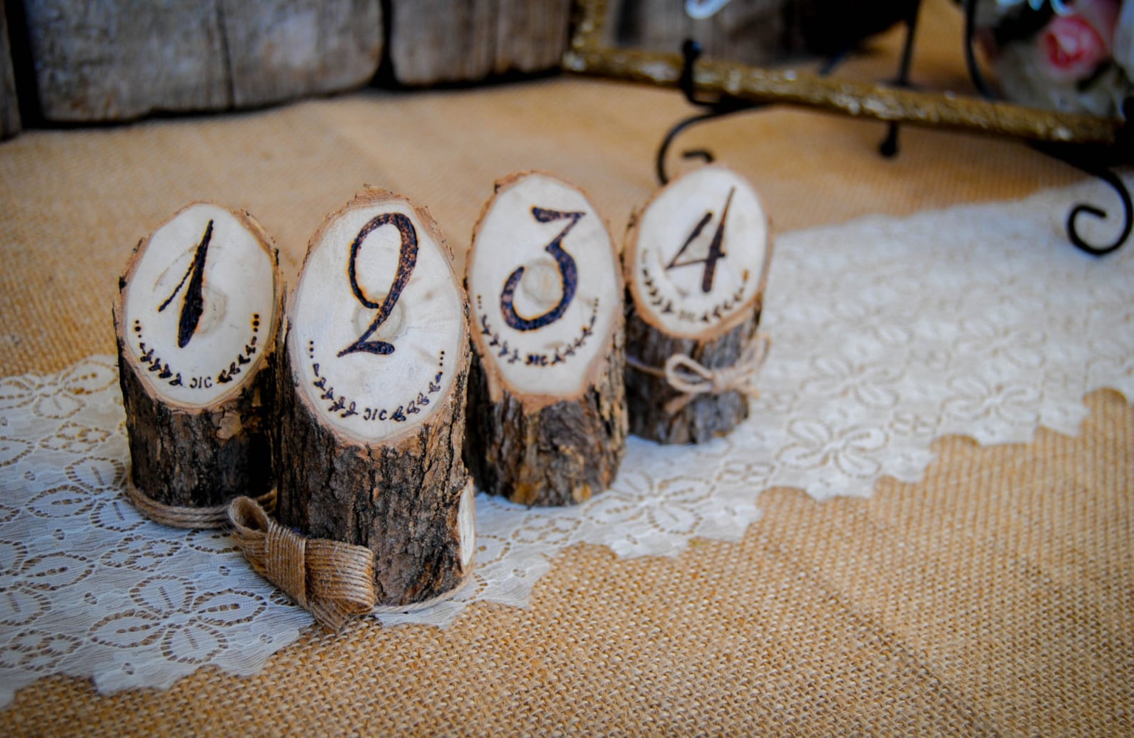Rustic Wedding Table Numbers Engraved Wooden Log Table Numbers Boho ...