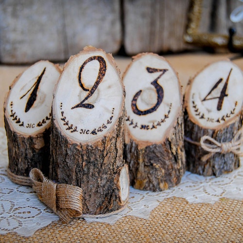 Rustic Wedding Table Numbers Engraved Wooden Log Table Numbers - Etsy
