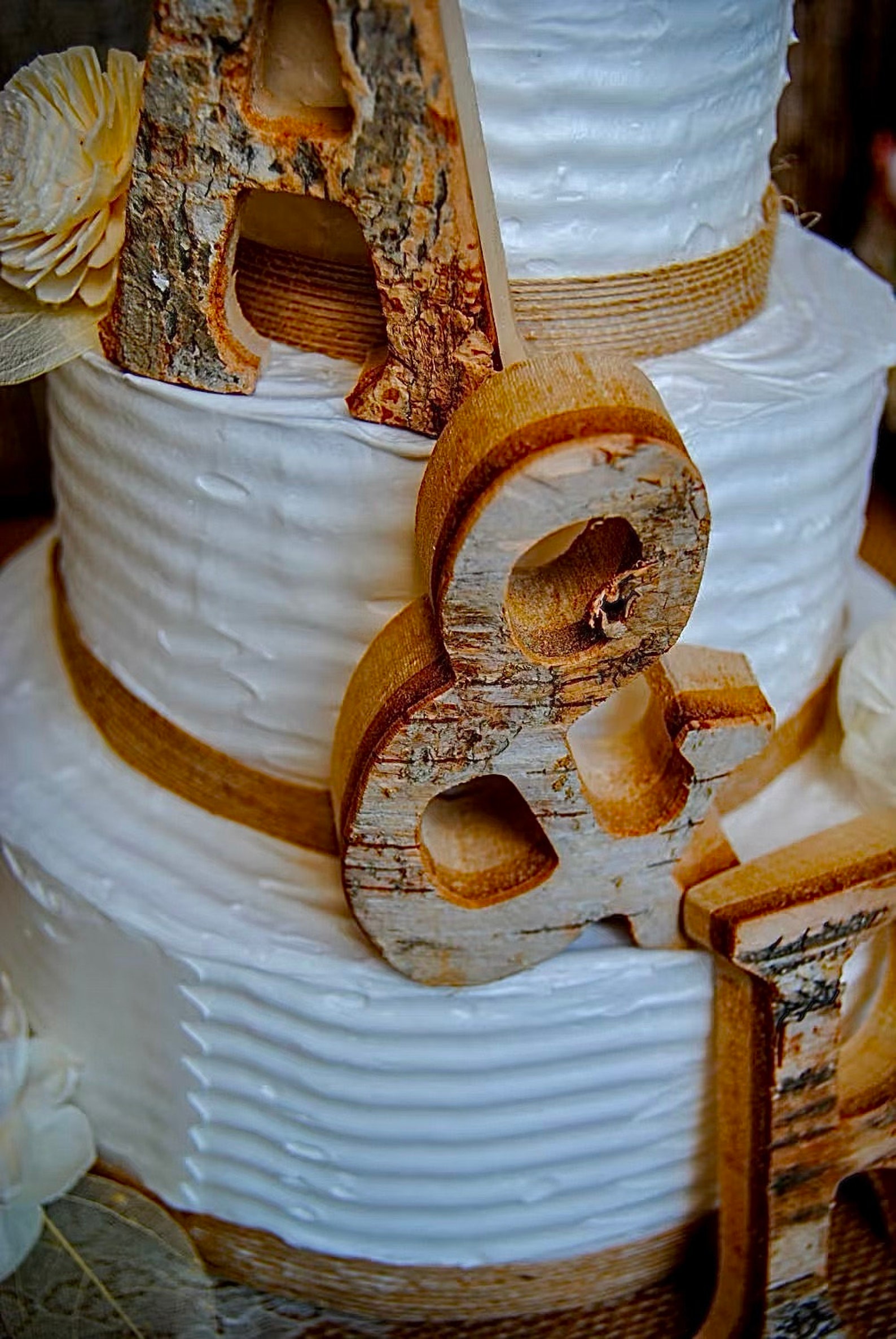 Rustic Wood Wedding Cake Topper, Initials, Woodland Bohemian Decor - Etsy