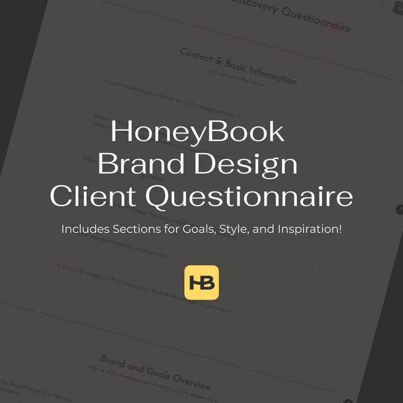 Honeybook Brand Design Client Questionnaire Template | 27 Questions - Etsy