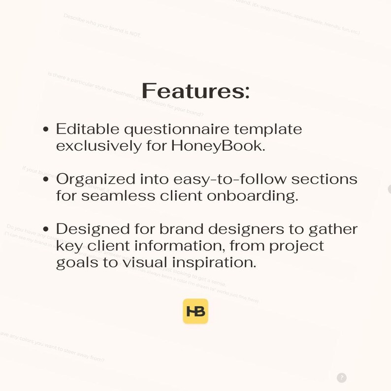 Honeybook Brand Design Client Questionnaire Template | 27 Questions - Etsy