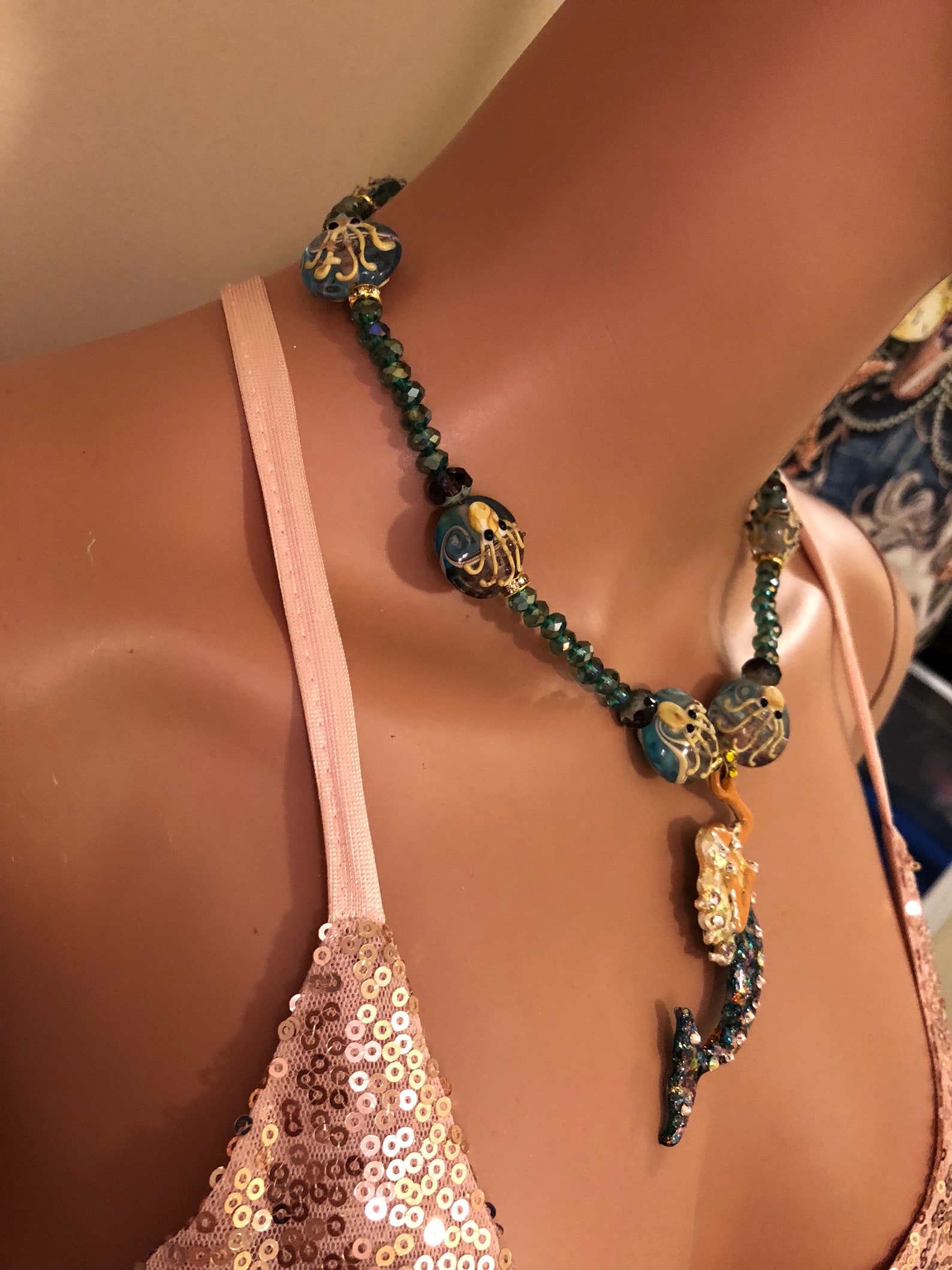 Octopus Blonde Haired Mermaid Pendant Necklace 16&3/4 Inches Swarovski ...