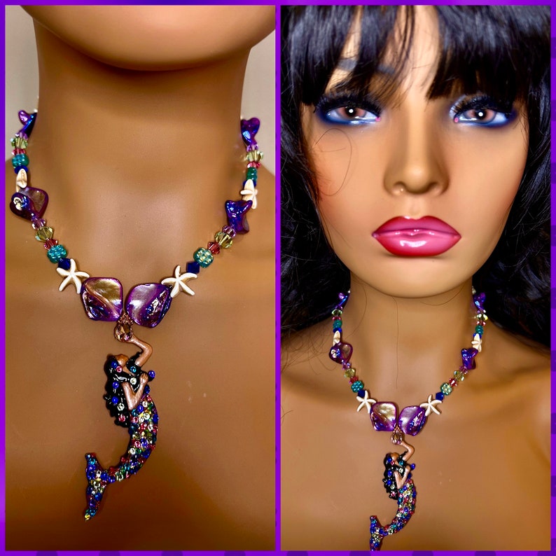 Starfish Necklace & Earrings,brunette Haired Mermaid Pendant Necklace ...